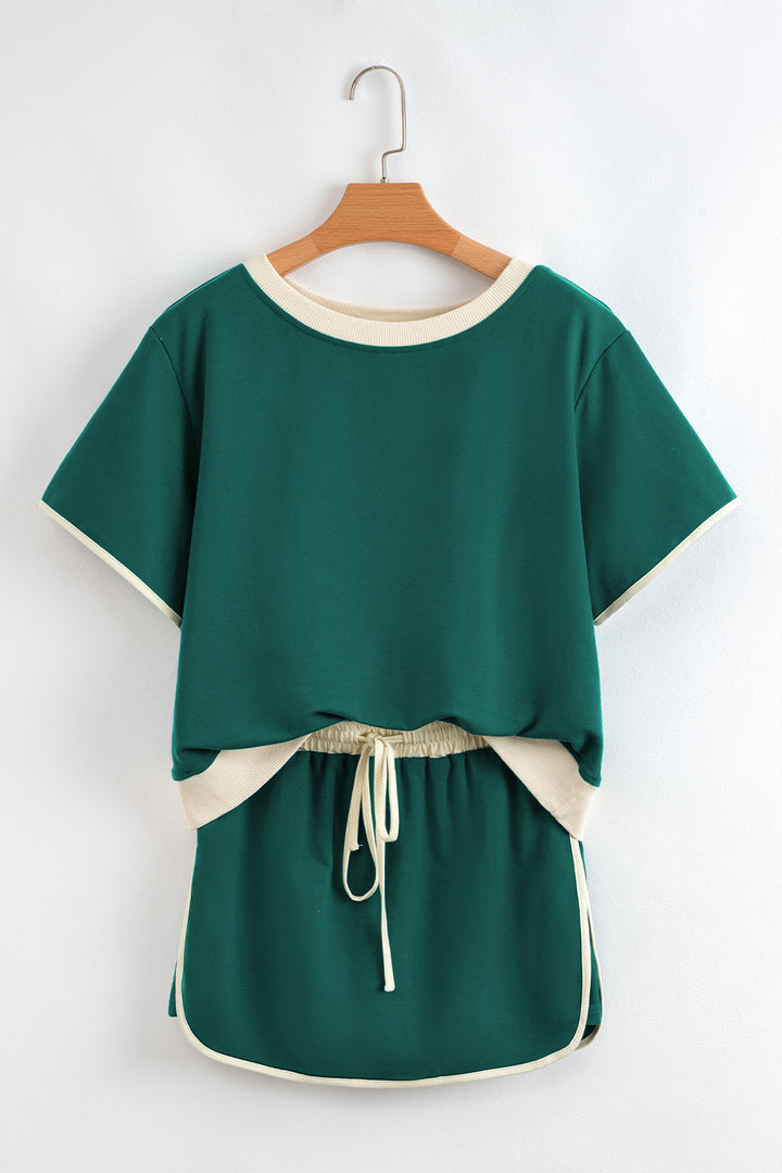 Evergreen Colorblock Edge Drop Shoulder T Shirt and Skort Set – Deluxxie