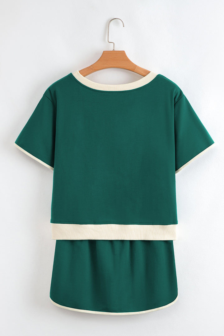 Evergreen Colorblock Edge Drop Shoulder T Shirt and Skort Set – Deluxxie